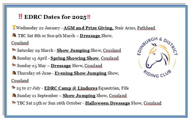 Dates for your diary! – Edinburgh & District Riding Club